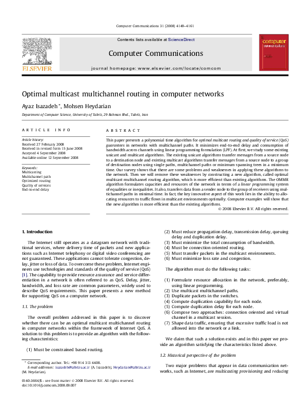 (PDF) Optimal multicast multichannel routing in computer networks
