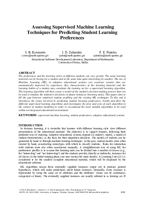 (PDF) Predicting Student Learning Preferences with ML