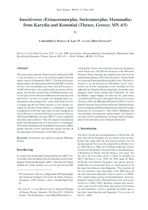 (PDF) Insectivores (Erinaceomorpha, Soricomorpha; Mammalia) from ...