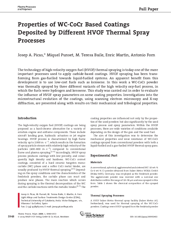 (PDF) Properties of WC-CoCr Based Coatings Deposited by Different HVOF ...