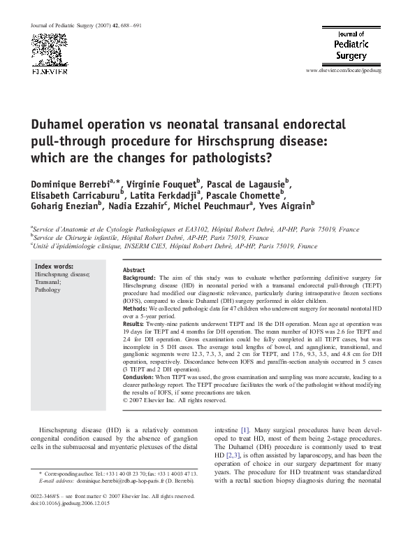 (PDF) Duhamel operation vs neonatal transanal endorectal pull-through ...