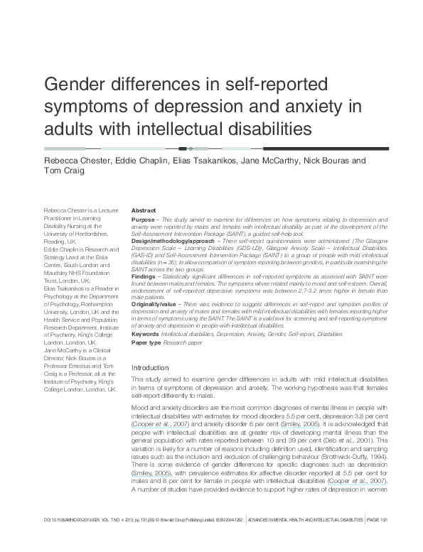 Pdf Gender Differences In Self Reported Symptoms Of Depression And