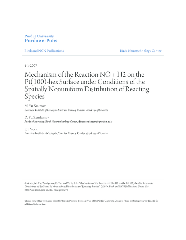(PDF) Mechanism of the reaction NO + H2 on the Pt(100)-hex surface ...