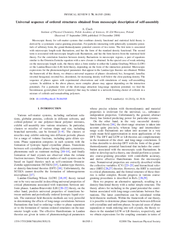 (PDF) Universal sequence of ordered structures obtained from mesoscopic description of self-assembly