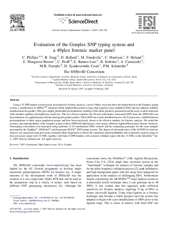 (PDF) Evaluation of the Genplex SNP typing system and a 49plex forensic ...