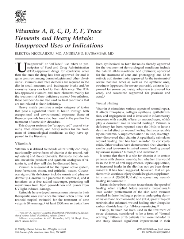 (PDF) Vitamins A, B, C, D, E, F, trace elements and heavy metals: unapproved uses or indications