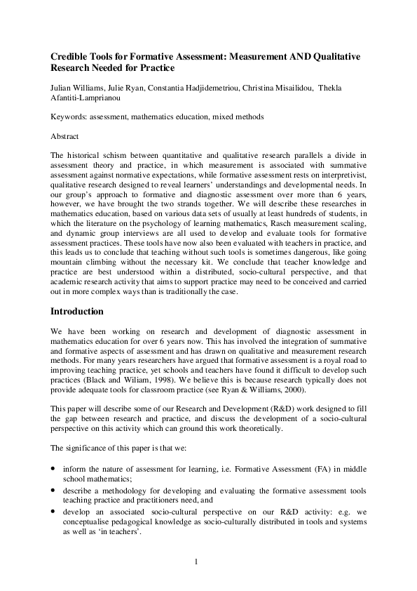 (PDF) Credible Tools for Formative Assessment: Measurement AND ...