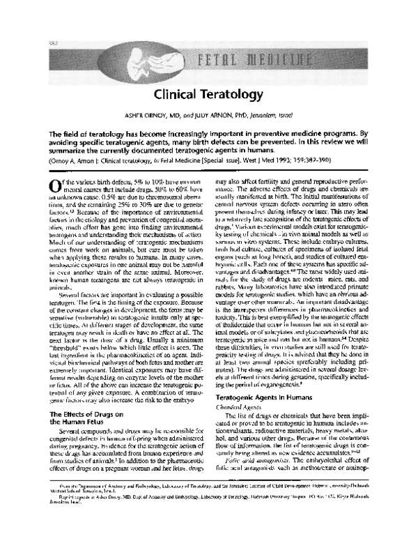 (PDF) Clinical teratology