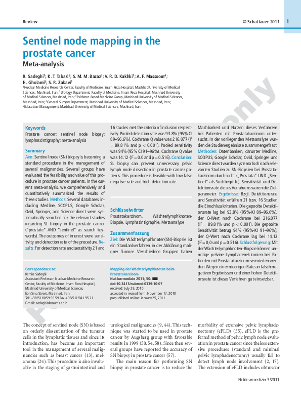 (PDF) Sentinel node mapping in the prostate cancer