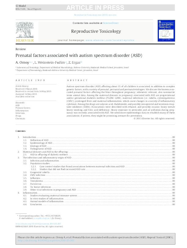 (PDF) Prenatal factors associated with autism spectrum disorder (ASD)