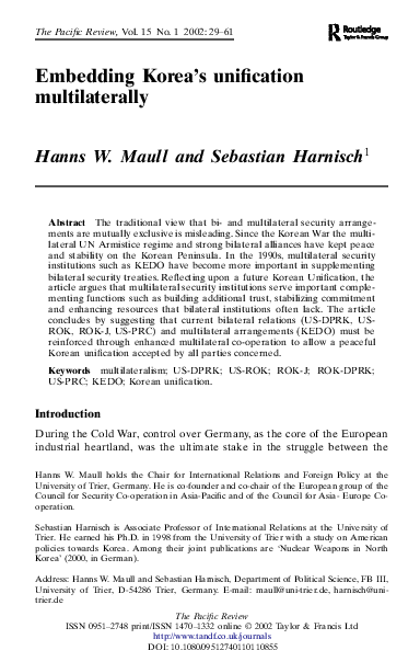 (PDF) Embedding Korea's unification multilaterally