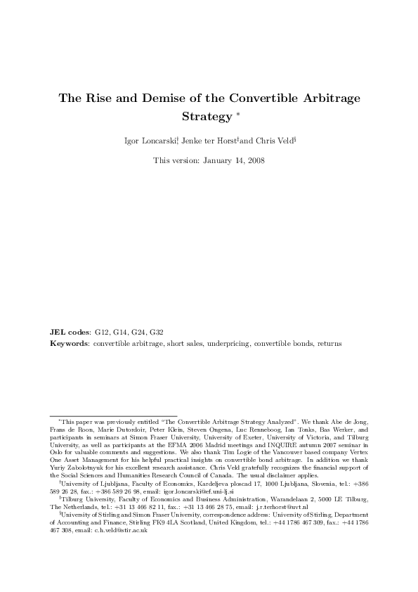 (PDF) The Rise and Demise of the Convertible Arbitrage Strategy