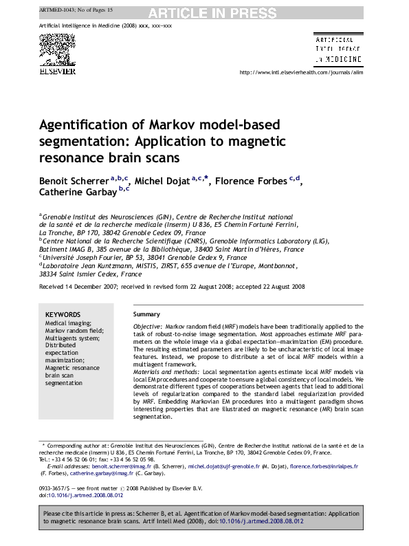 Pdf Agentification Of Markov Model Based Segmentation Application To Magnetic Resonance Brain