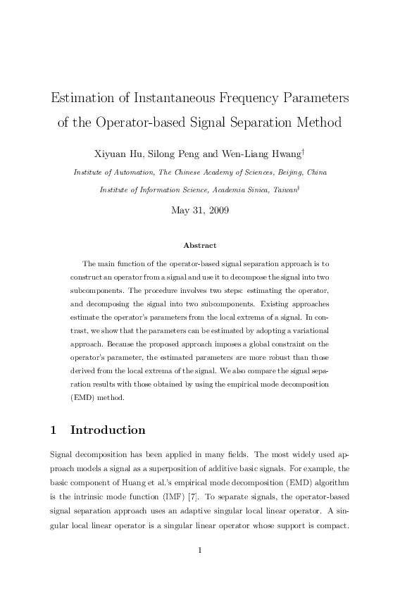 (PDF) Estimation of Instantaneous Frequency Parameters of the Operator ...