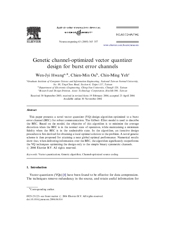(PDF) Genetic channel-optimized vector quantizer design for burst error channels
