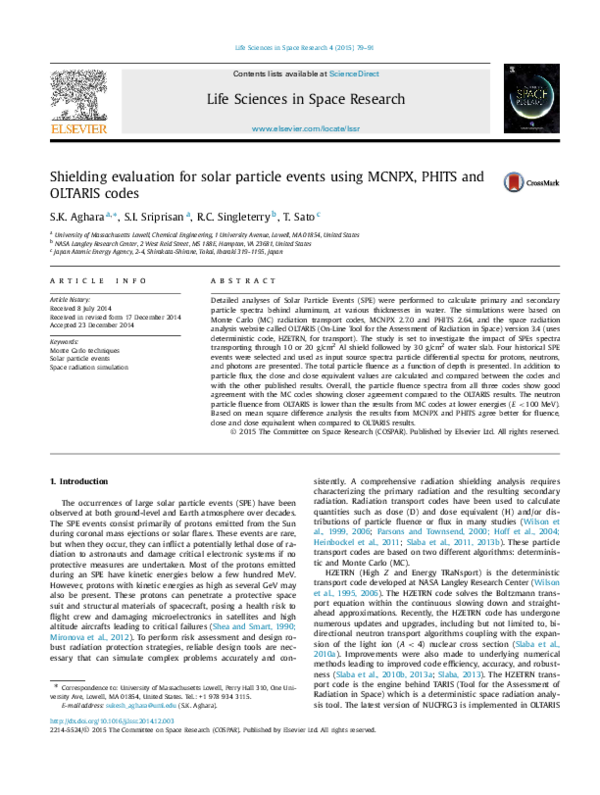 (PDF) Shielding evaluation for solar particle events using MCNPX, PHITS and OLTARIS codes