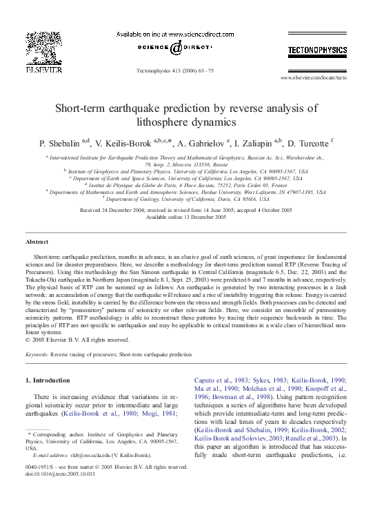 (PDF) Short-term earthquake prediction by reverse analysis of ...