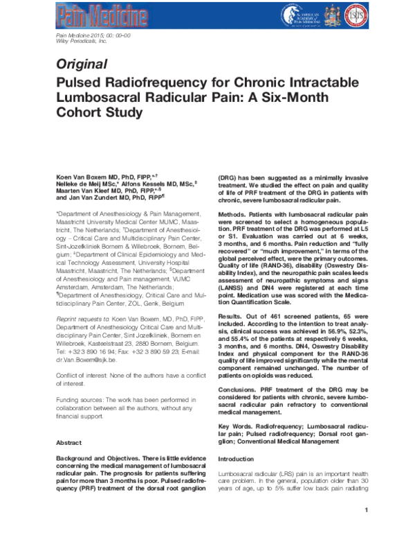 (PDF) Pulsed Radiofrequency for Chronic Intractable Lumbosacral ...