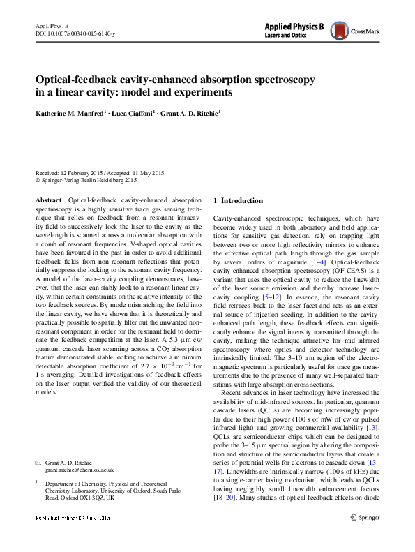(PDF) Optical-feedback cavity-enhanced absorption spectroscopy in a ...