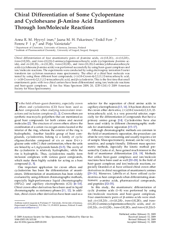(PDF) Chiral differentiation of some cyclopentane and cyclohexane β ...