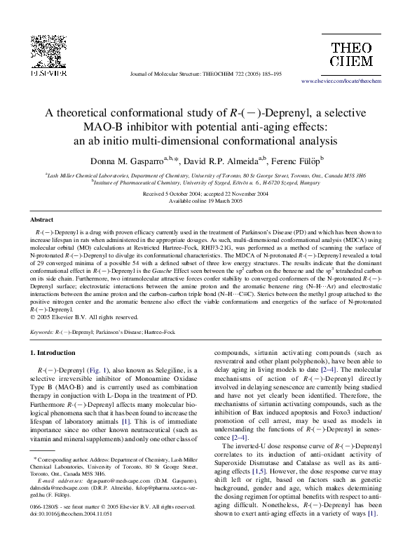 (PDF) A theoretical conformational study of R-(−)-Deprenyl, a selective ...