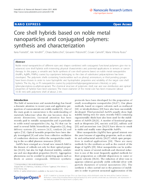 (PDF) Core shell hybrids based on noble metal nanoparticles and conjugated polymers: Synthesis ...