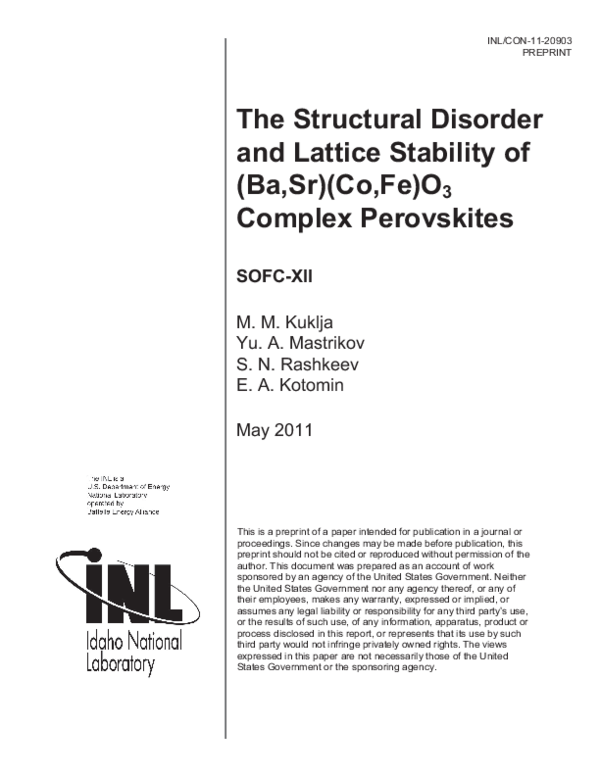 (PDF) The Structural Disorder and Lattice Stability of (Ba,Sr)(Co,Fe)O ...