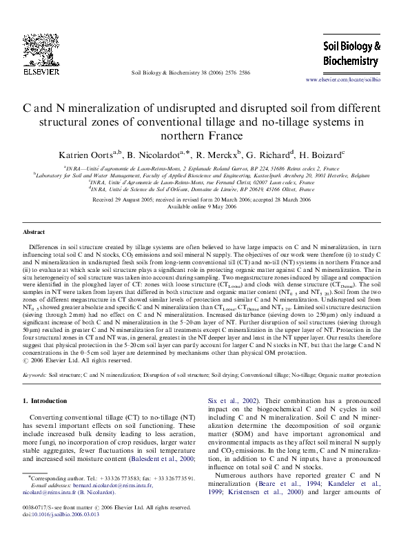 (PDF) C and N mineralization of undisrupted and disrupted soil from ...