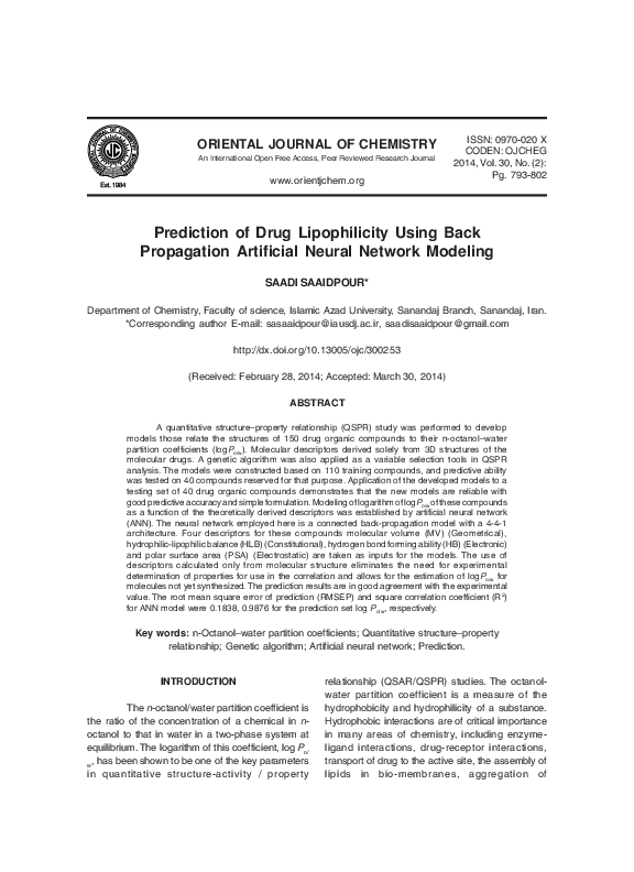 (PDF) Prediction of Drug Lipophilicity using Back Propagation Artificial Neural Network Modeling