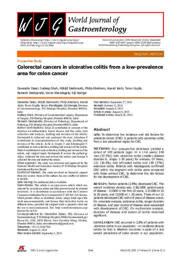 (PDF) Colorectal cancers in ulcerative colitis from a low-prevalence ...