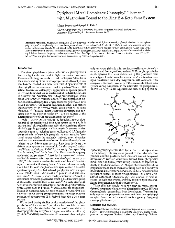 (PDF) Peripheral Metal Complexes: Chlorophyll "Isomers" with Magnesium ...