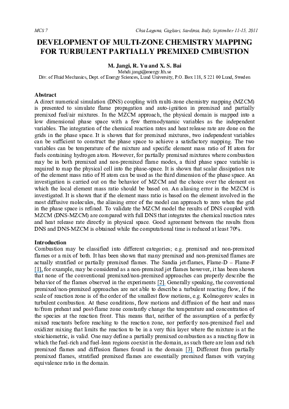 Pdf Development Of Multi Zone Chemistry Mapping For Turbulent Partially Premixed Combustion