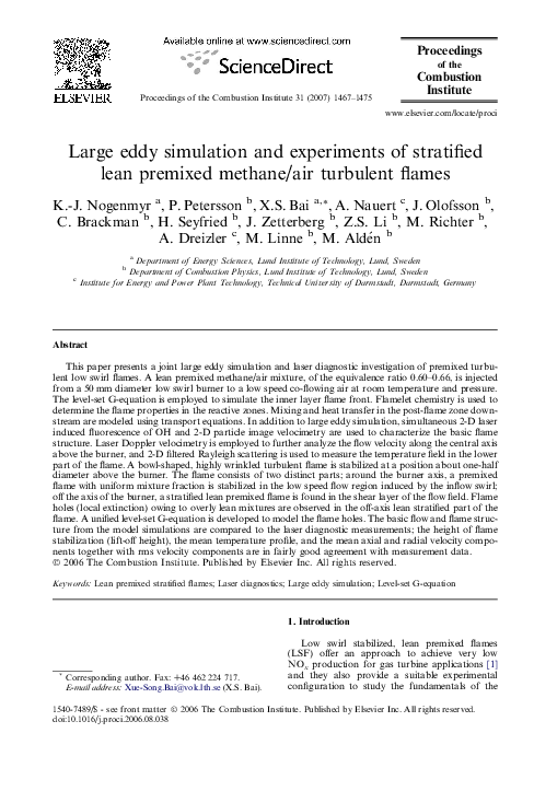 (PDF) Large eddy simulation and experiments of stratified lean premixed methane/air turbulent flames
