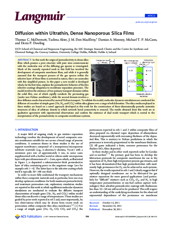 (PDF) Diffusion within ultrathin, dense nanoporous silica films