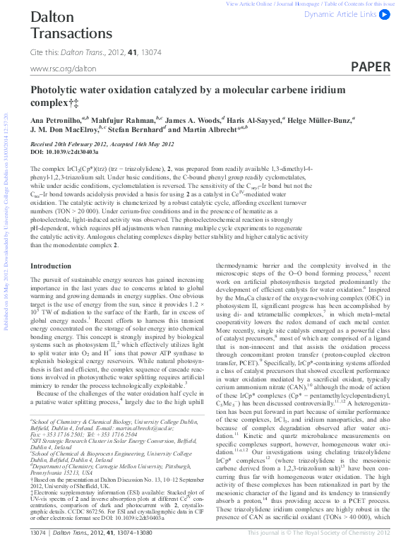(PDF) Efficient light-driven water oxidation catalyzed by a mononuclear ...