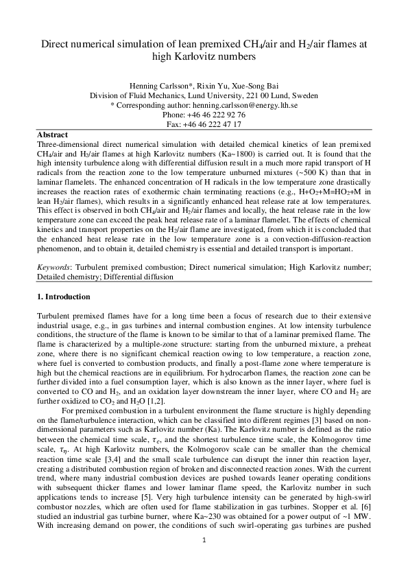 (PDF) Direct numerical simulation of lean premixed CH4/air and H2/air flames at high Karlovitz ...
