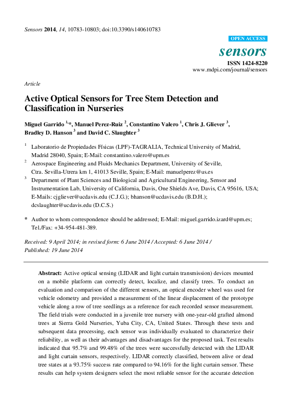 (PDF) Active Optical Sensors for Tree Stem Detection and Classification ...