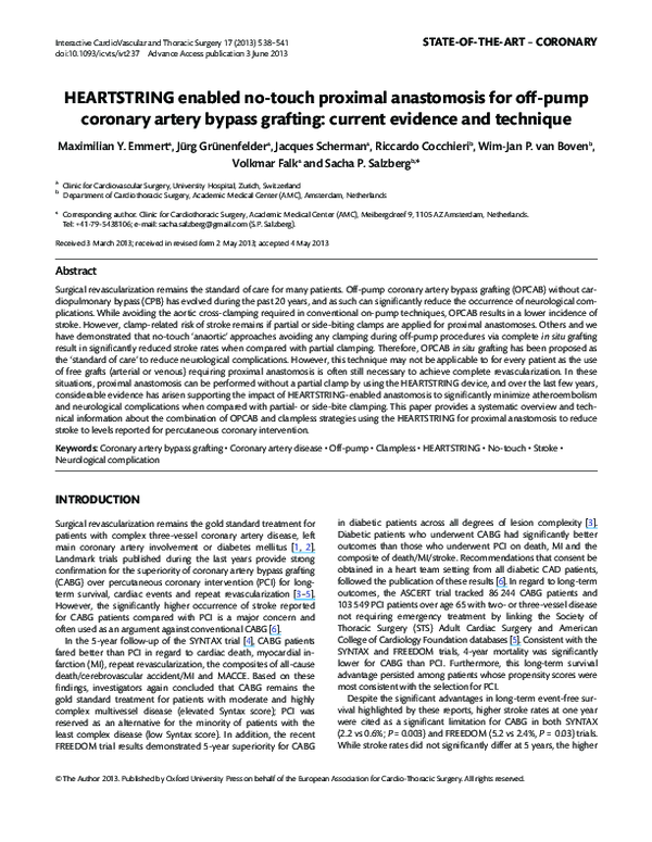 (PDF) HEARTSTRING enabled no-touch proximal anastomosis for off-pump ...
