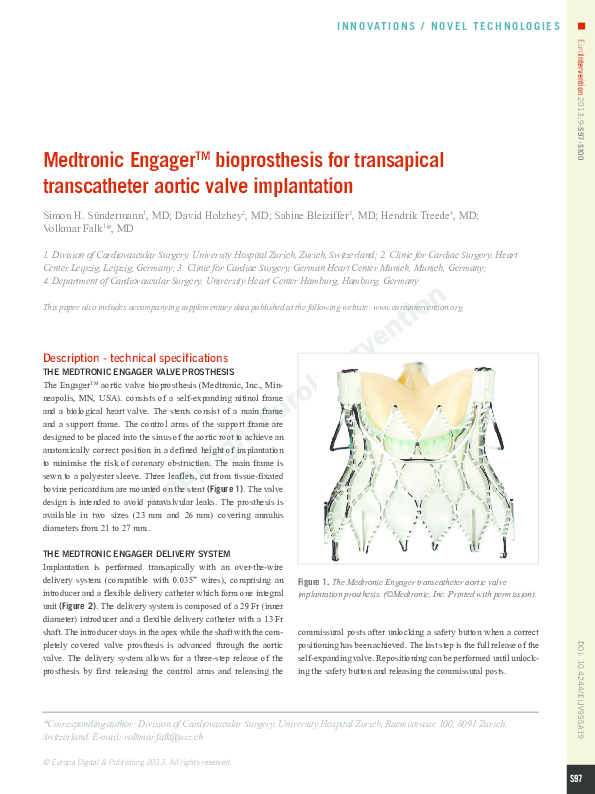 (PDF) Medtronic Engager™ bioprosthesis for transapical transcatheter ...