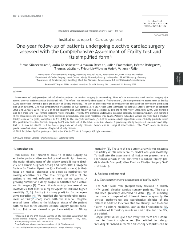 (PDF) One-year follow-up of patients undergoing elective cardiac ...
