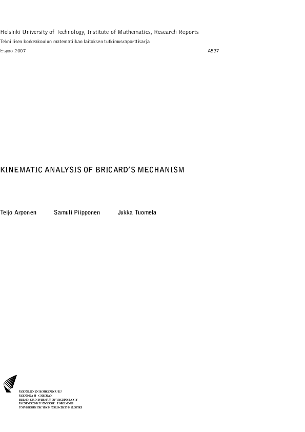 (PDF) Kinematic analysis of Bricard’s mechanism