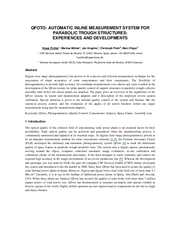 (PDF) QFoto: Automatic Inline Measurement System for Parabolic Trough ...
