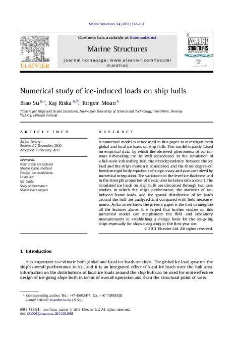 (PDF) Numerical study of ice-induced loads on ship hulls