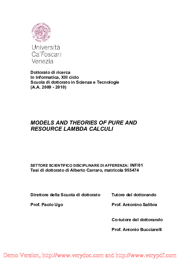 (PDF) Models and theories of pure and resource lambda calculi | Alberto Carraro - Academia.edu