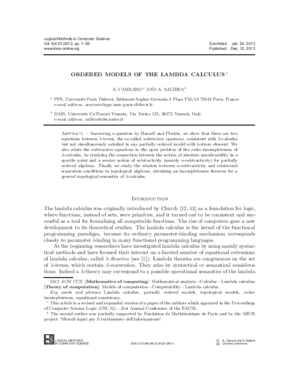 (PDF) Ordered Models of the Lambda Calculus
