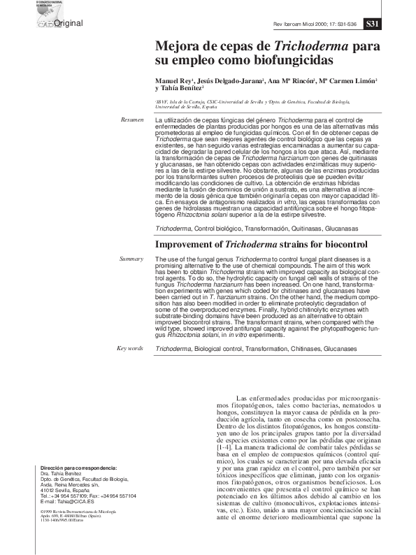 (PDF) Mejora de cepas de Trichoderma para su empleo como biofungicidas