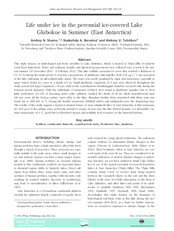 (PDF) Life under ice in the perennial ice-covered Lake Glubokoe in ...