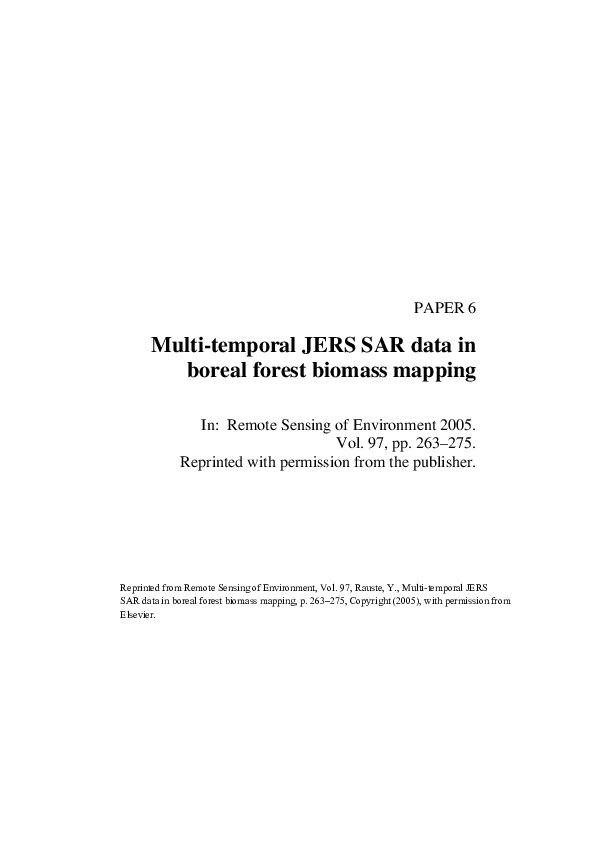 (PDF) Multi-temporal JERS SAR data in boreal forest biomass mapping | Yrjo Rauste - Academia.edu