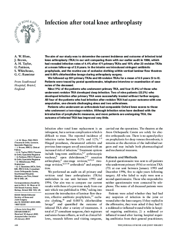 (PDF) Infection after total knee arthroplasty