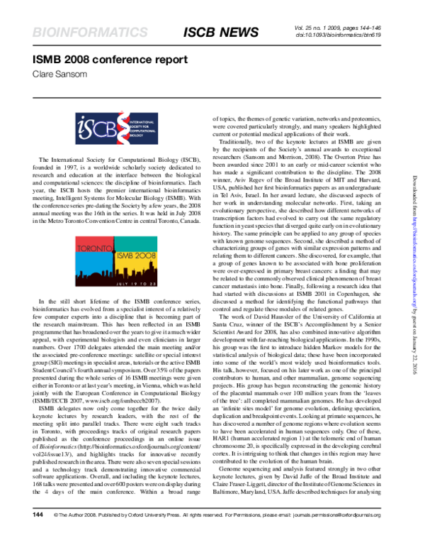 (PDF) ISMB 2008 conference report